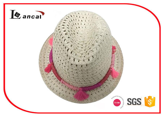 Hollowed - our girls cute paper straw trilby hat with red aligned trim