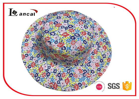 Floral printed bucket hat with blue and white stripe cotton reversible hat