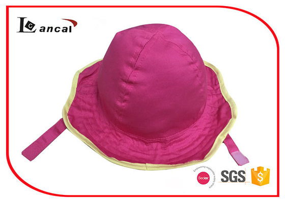 Simple style floral bucket hat hot pink cotton with yellow bound edge