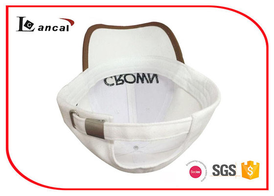 Cotton twill white Baseball Caps Hats with bound edge embroidery logo and metal adjuster