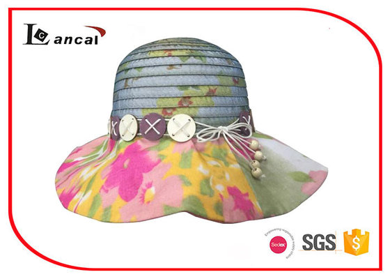 Colorful Polyester Flower Brim Wide Brimmed Straw Sun Hats For Women