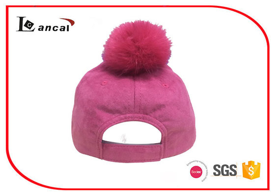 Pink Suede Fabric Womens Baseball Hats With Matching Fur Pom , Baseball Caps For Women