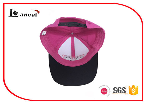 100% Cotton Baseball Fitted Hats , Embroidery Girls Baseball Caps With Black Yarn Pom