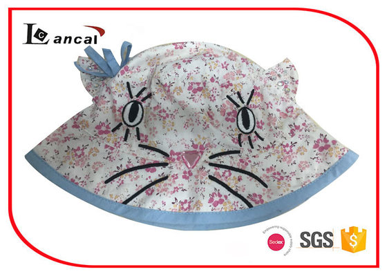 Kids Printed Bucket Hat / Streetwear Bucket Hats With Cat Ear Blue Brim Binding Acrylic Nose