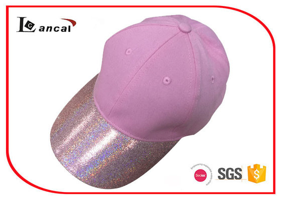 Pink Cotton Twill Baseball Caps Hats With Glittery Curved Peak Kids 54 cm Adjustable Size