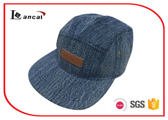 Washed Denim Five Panels Baseball Caps Hats With Customized Pu Label In Brown