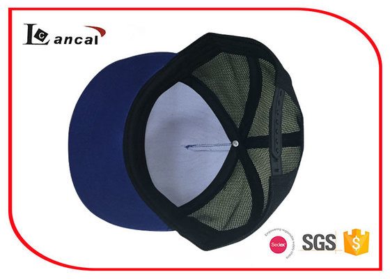 Dark Blue Brushed Cotton Twill Fitted Baseball Caps / Mens Baseball Caps With Black Mesh
