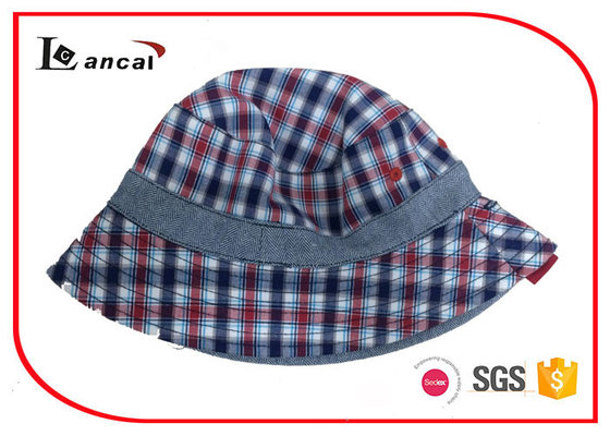 Reversible Fishing Bucket Hat , Check And Herringbone Fisherman Hat With Button
