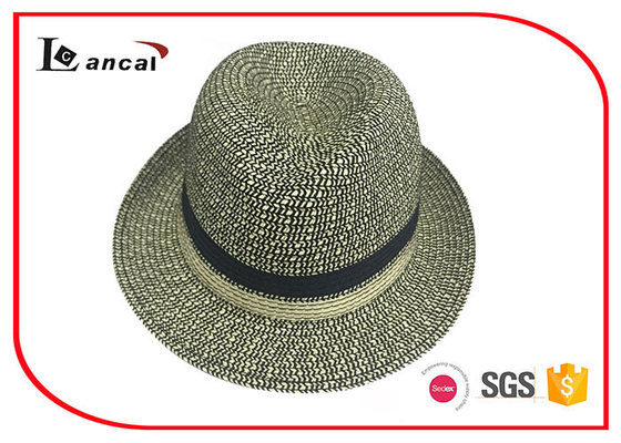 Mixed Color Straw Trilby Wide Brim Straw Sun Hat With Grossgrain Interband For Mens