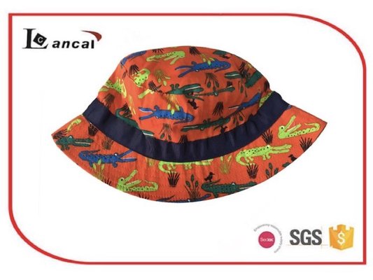 Kids crocodile custom reactive printed bucket hat , orange fisherman bucket hat