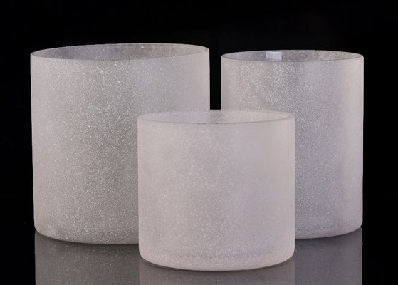 Vertical Sandblasted Glass Candle Holders Cylinder Straight Walled Glass Candle Cups