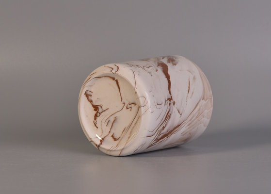 Long Streight Cylinder Candle Holder Ceramic Amber White Mixed Marble Effect