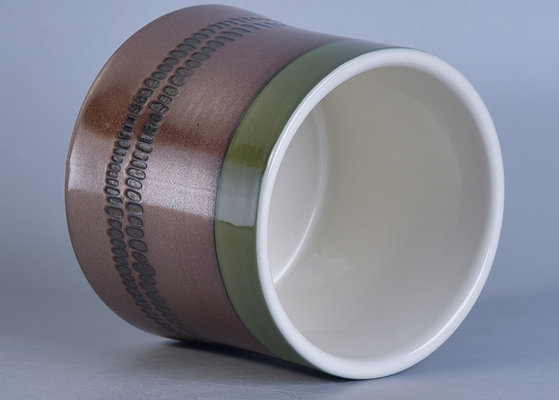 Brown Glazed Candle Holders Ceramic Circles Green Top Home Decor