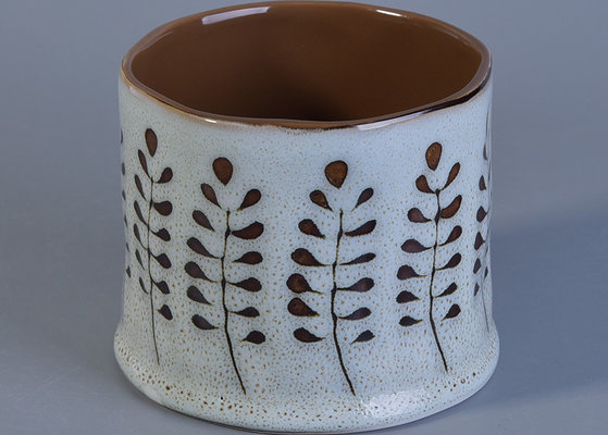 12 Oz Transmutation Glazed Ceramic Candle Holder Hand Painted Flower Design