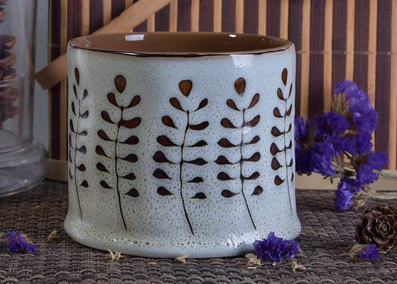 12 Oz Transmutation Glazed Ceramic Candle Holder Hand Painted Flower Design