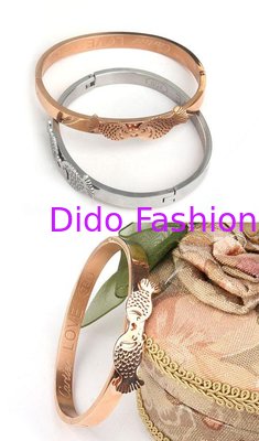 Fashion women jewelry titanium steel bangles rose gold plated kissing fish bangle