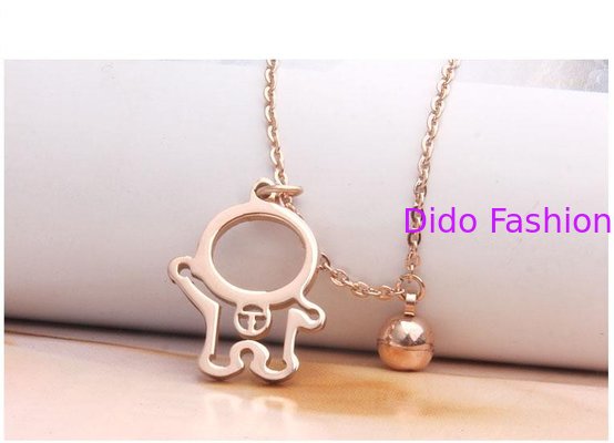 Fashion women jewelry titanium steel pendant necklace 14k gold plated with small bell