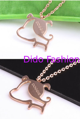 Fashion women jewelry titanium steel pendant necklace 14k gold plated doggie necklace