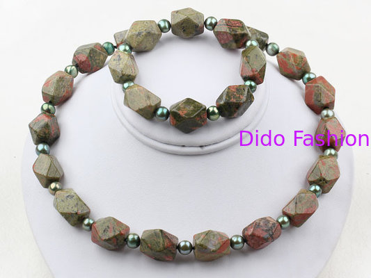 Highest quality natural unakite pearl necklace and bracelet woman Jewelry sets wholesale