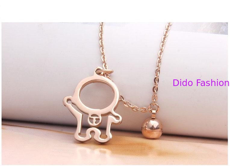 Fashion women jewelry titanium steel pendant necklace 14k gold plated with small bell