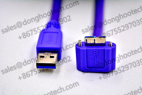 Hi-Speed USB3.0 A Plug to 90 degree Angled Micro B Plug Locking Screws Cable 5meters USB3 Vision Standard in Color Violet
