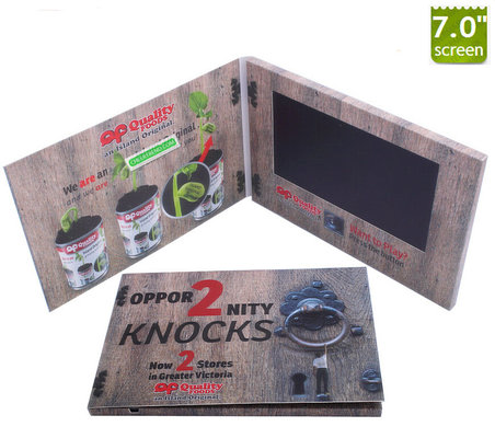 High Quality beautiful wood color printing 7 inch advertising LCD screen video brochure business card