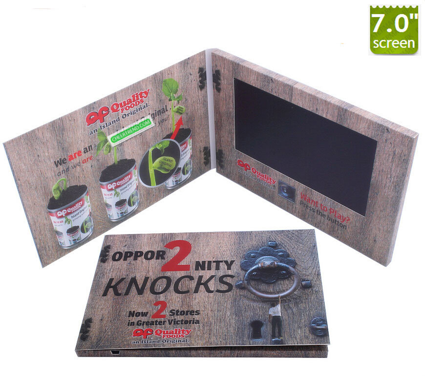 High Quality beautiful wood color printing 7 inch advertising LCD screen video brochure business card