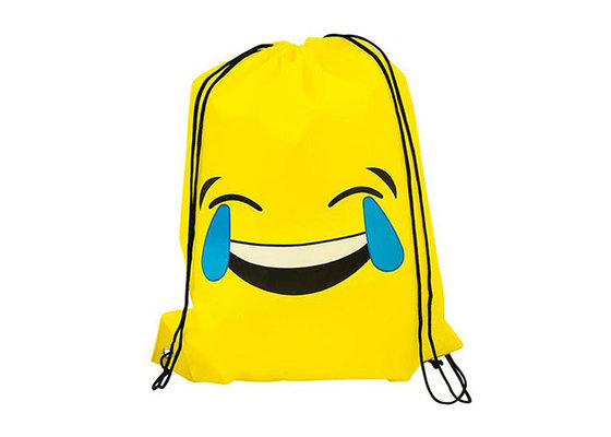 Personalized Yellow Cotton Custom Drawstring Backpack Gift Carrier Storage With Emoticon