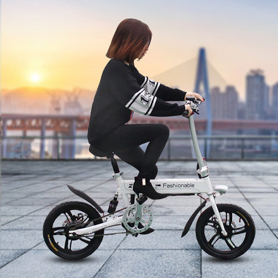 16 Inch Size Folding Electric Bike Black / White Color Easy To Fold For Adult