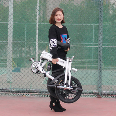 16 Inch Size Folding Electric Bike Black / White Color Easy To Fold For Adult
