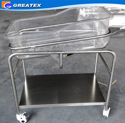 Stainless Steel Hospital Baby Crib Tilting Cradle Adjustable With Sponge Mattress