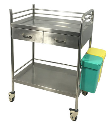 2 Layers Stainless Steel Medical Trolley , Stainless Steel Medical Cart With Drawer