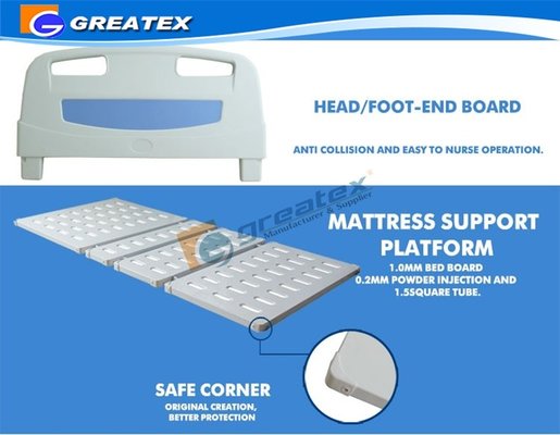Reclining Hospital Bed Adjustable Mechanical Hospital Bed 3 Functions ABS Hand Rail Guard