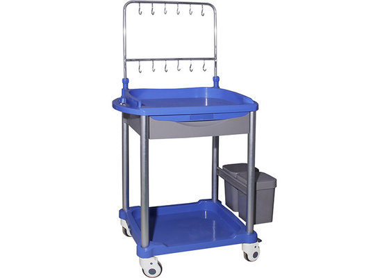 Blue Color Medical Treatment Trolley 2 / 3 Layers With Adjustable IV Hookers