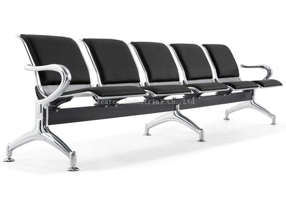 Metal Chrome Airport Public Waiting Chair Tandem Seat With PU Covered Cushion