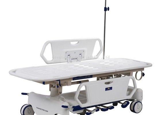 White Color Patient Transfer Stretcher , Hydraulic Ambulance Stretcher Foot Pedals Control