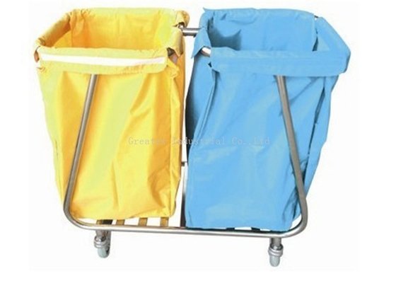 Waterproof Medical Laundry Cart Stainless Steel Frame Two Washable Dust Bag