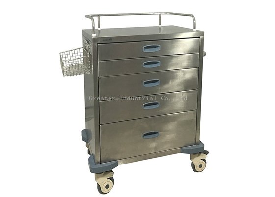 5 Drawers Stainless Steel Medical Trolley , Stainless Steel Hospital Carts
