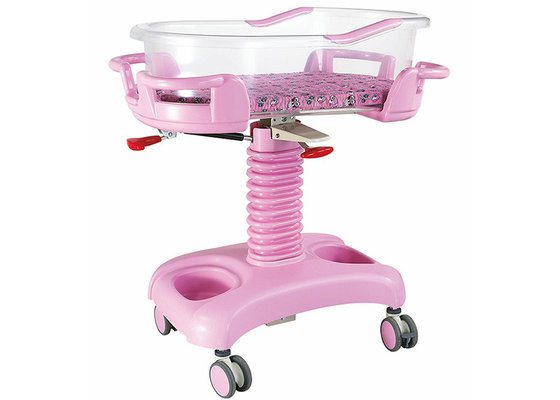 Pink Color Hospital Baby Bed Transparent Basin Height Adjustable By Gas Spring