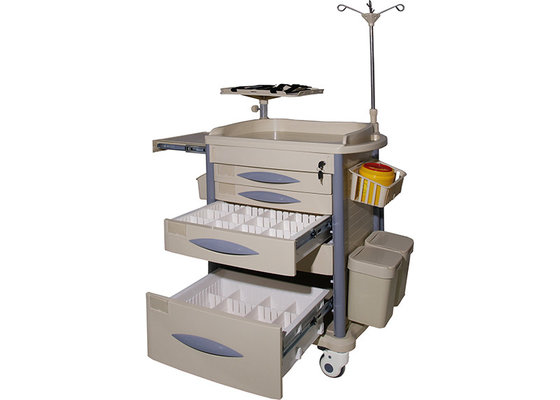 5 Drawers Plastic Medical Trolley Cart IV Pole Specially For Emergency Room