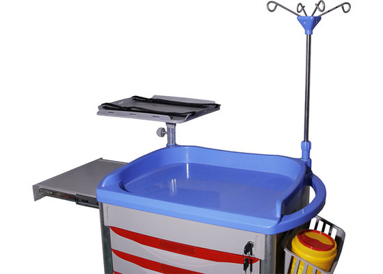 Blue Color Plastic Medical Trolley High Durability Aluminum Alloy Frame