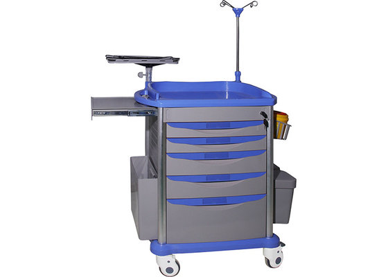 Blue Color Plastic Medical Trolley High Durability Aluminum Alloy Frame
