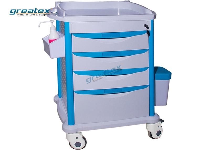 Five Drawers Plastic Medical Trolley , Mobile Medical Carts Patient Ward Room