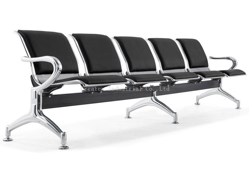 Metal Chrome Airport Public Waiting Chair Tandem Seat With PU Covered Cushion