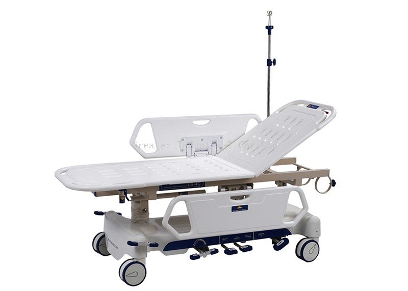 White Color Patient Transfer Stretcher , Hydraulic Ambulance Stretcher Foot Pedals Control
