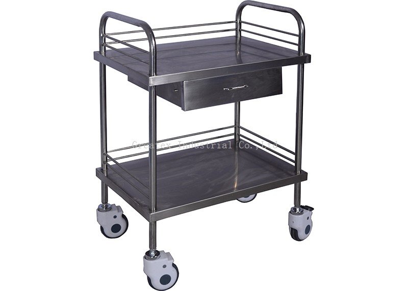 Two Tier Stainless Steel Medical Trolley , Stainless Steel Surgical Trolley