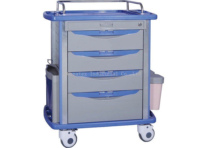 Plastic Hospital Emergency Trolley Medicine Container Durable ABS Top Board