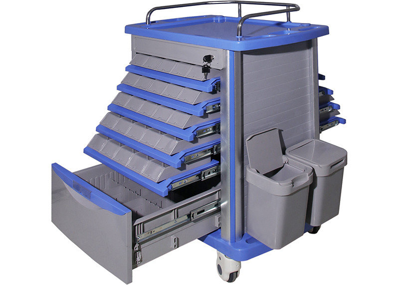 Easy Cleaning Plastic Medical Trolley , Emergency Medicine Trolley Moving Smoothly