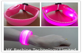 Nylon Pink LED Flashing Bracelet ,  Men LED Running Bracelet For Outdoor Sport