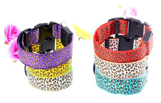 Fationable Leopards Decorative Pattern Illuminated Pet Collars Waterproof